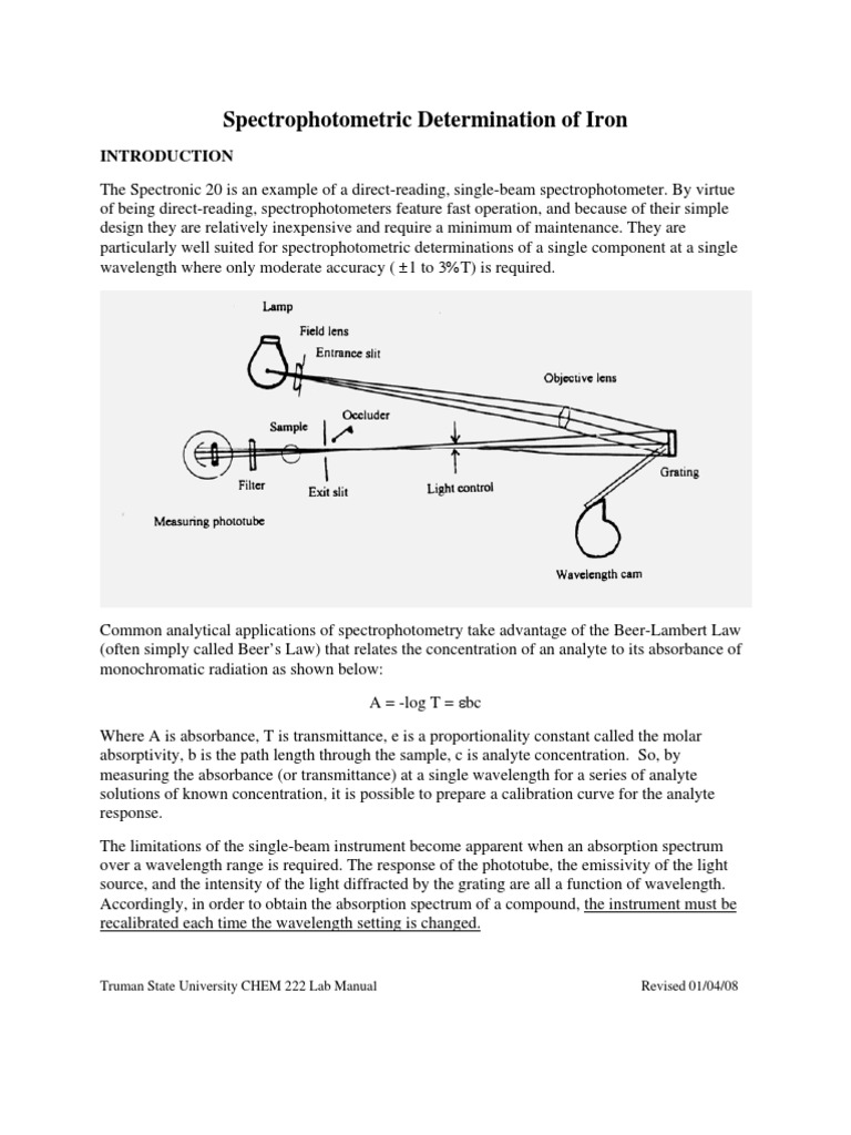 Chemistry Lab: Iron Analysis Guide | PDF | Spectrophotometry | Absorbance