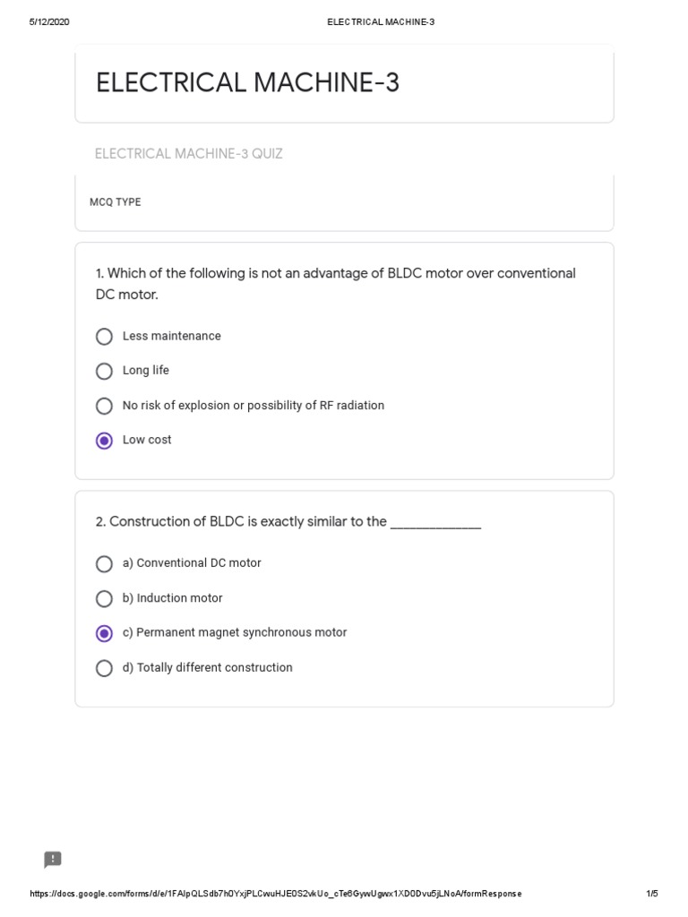 Electrical Machine-3 Quiz | PDF | Electric Motor | Propulsion