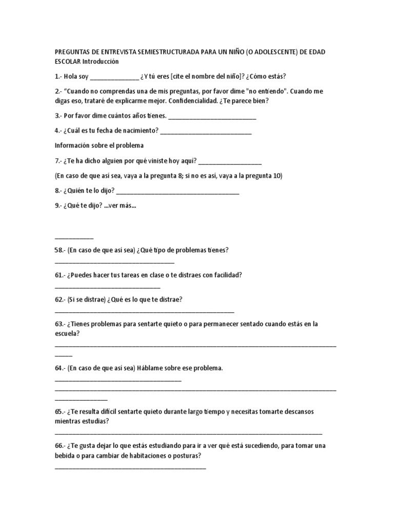 Preguntas de Entrevista Semiestructurada para Un Niño | PDF