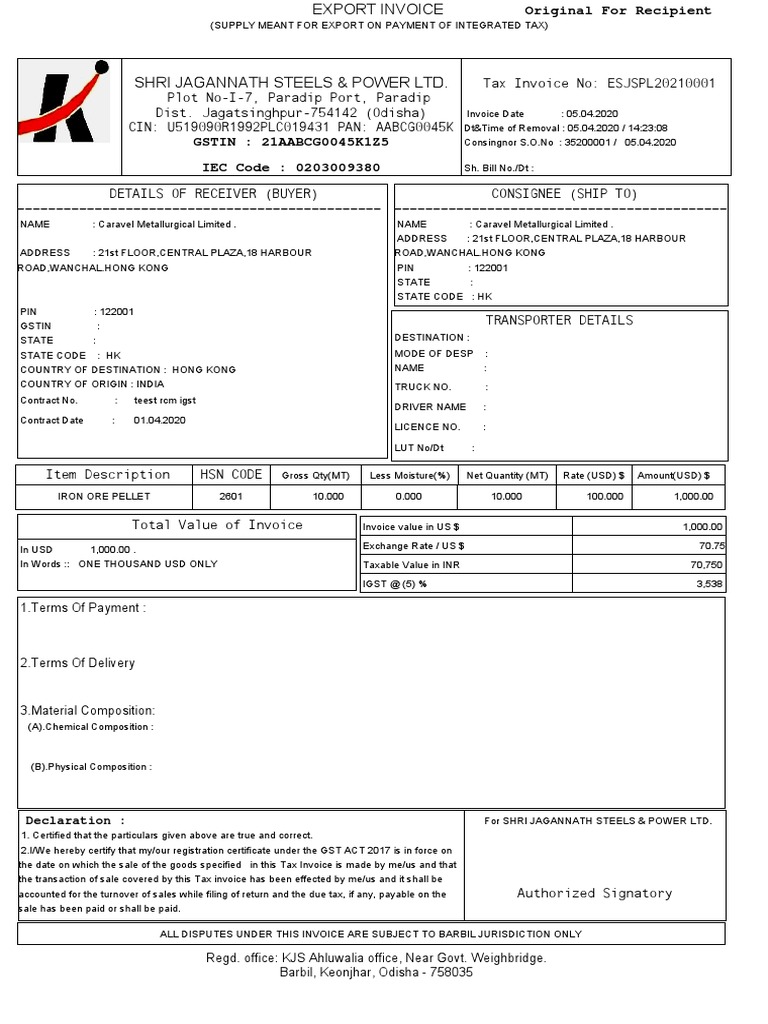 Export Invoice Title | PDF | Invoice | Payments