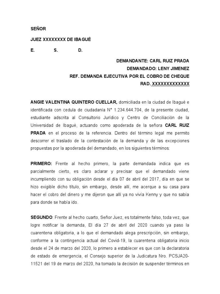 Descorrer Traslado de Las Excepciones | PDF | Estatuto de limitaciones ...