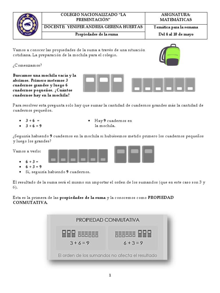 Propiedades Suma Semana 2 PDF | PDF | Enseñanza de matemática