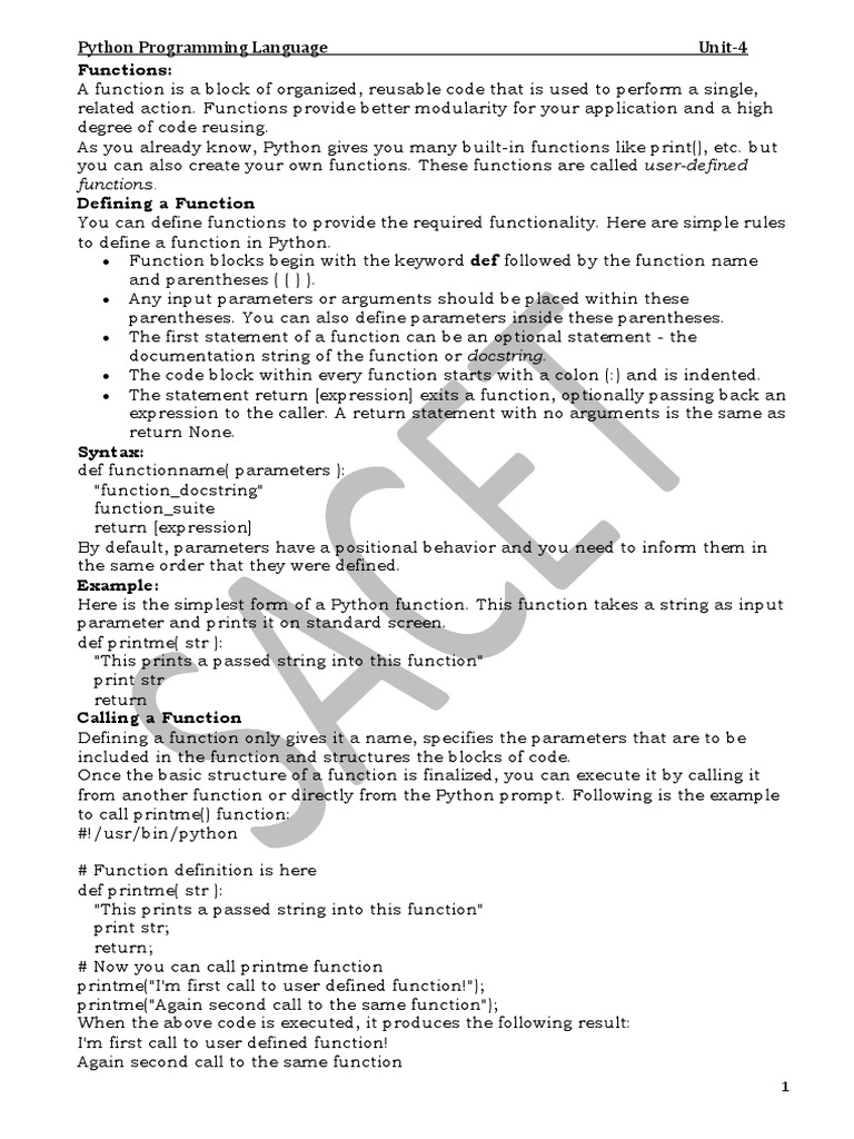 Functions Python Programming Language Unit 4 Pdf Anonymous Function Parameter Computer