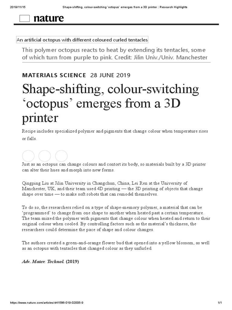 Shape-Shifting Colour-Switching 'Octopus' Emerges From A 3D Printer ...
