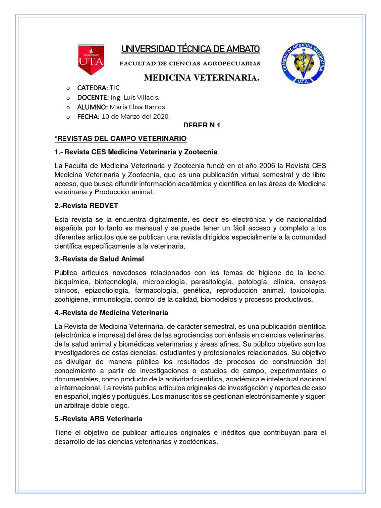 Revistas Elisa Barros | PDF | Agronomía | Medicina Veterinaria