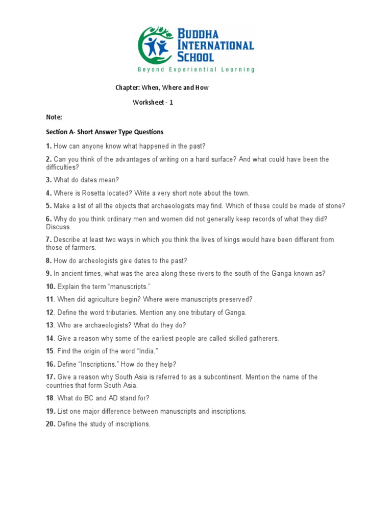 Class 6 SST Chapter 1 Worksheet 1 | PDF