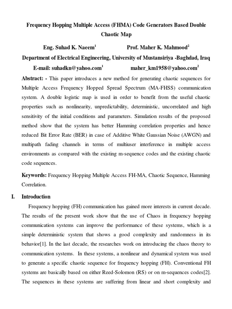 Chaotic Map Based Frequency Hopping Sequence Generation | PDF | Chaos ...