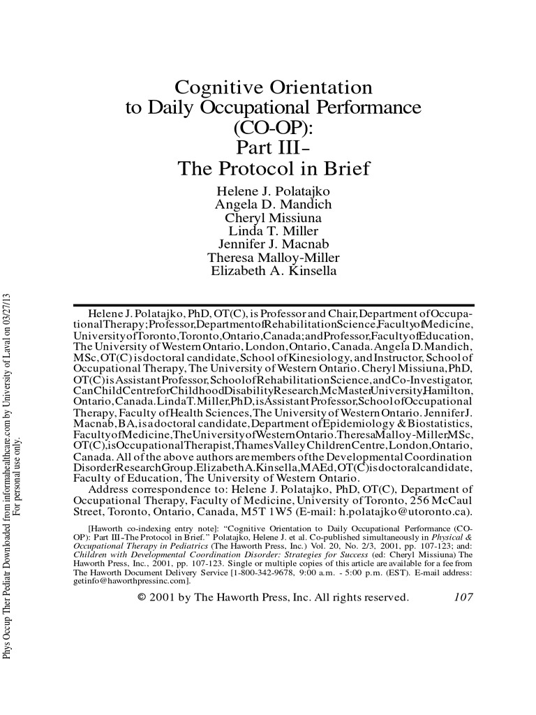 Cognitive Orientation to Daily Occupational Performance (CO-OP): An ...