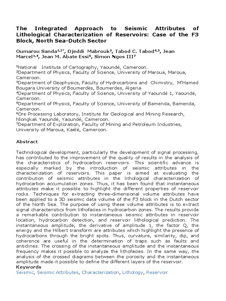 Seismic Attributes for Reservoir Characterization | PDF | Reflection ...