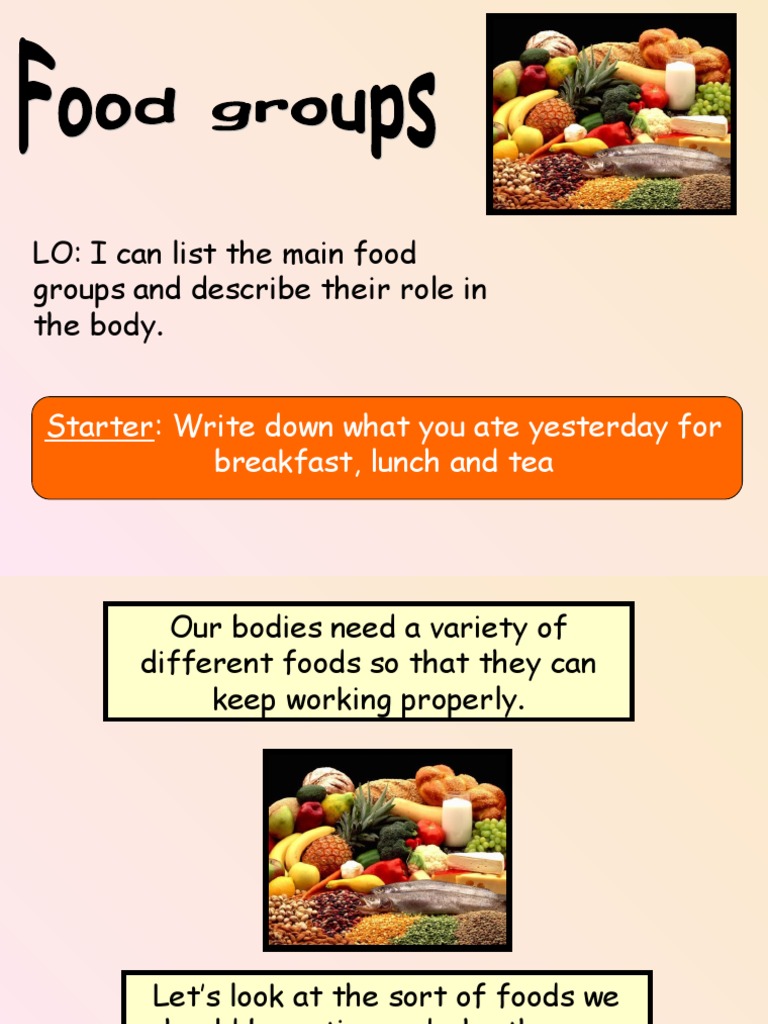 Understanding Food Groups and Functions | PDF | Carbohydrates | Foods