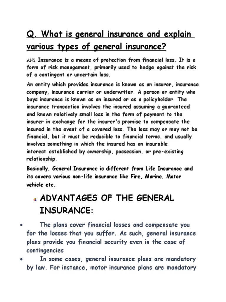 Q. What Is General Insurance and Explain Various Types of General ...