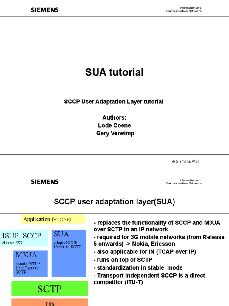 SUA Tutorial: SCCP User Adaptation Layer Tutorial Authors: Lode Coene ...