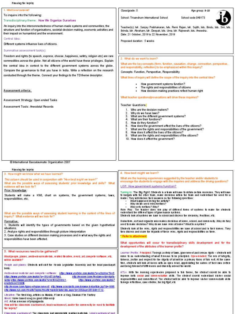 9 Stage Planner - How We Organize Ourselves - Grade 5 | PDF | Learning ...