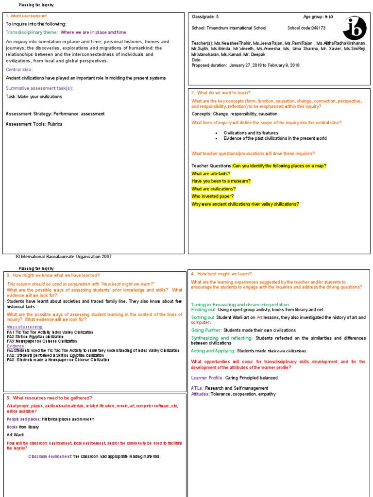 9 Stage Planner - Where We Are in Place and Time - Grade 5 | Download ...