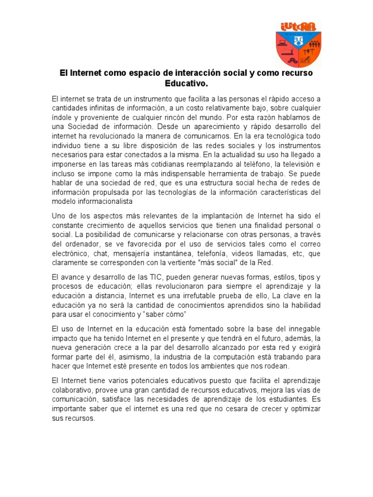 El Internet Como Espacio Interactivo 2 | PDF | Internet | Tecnología de ...