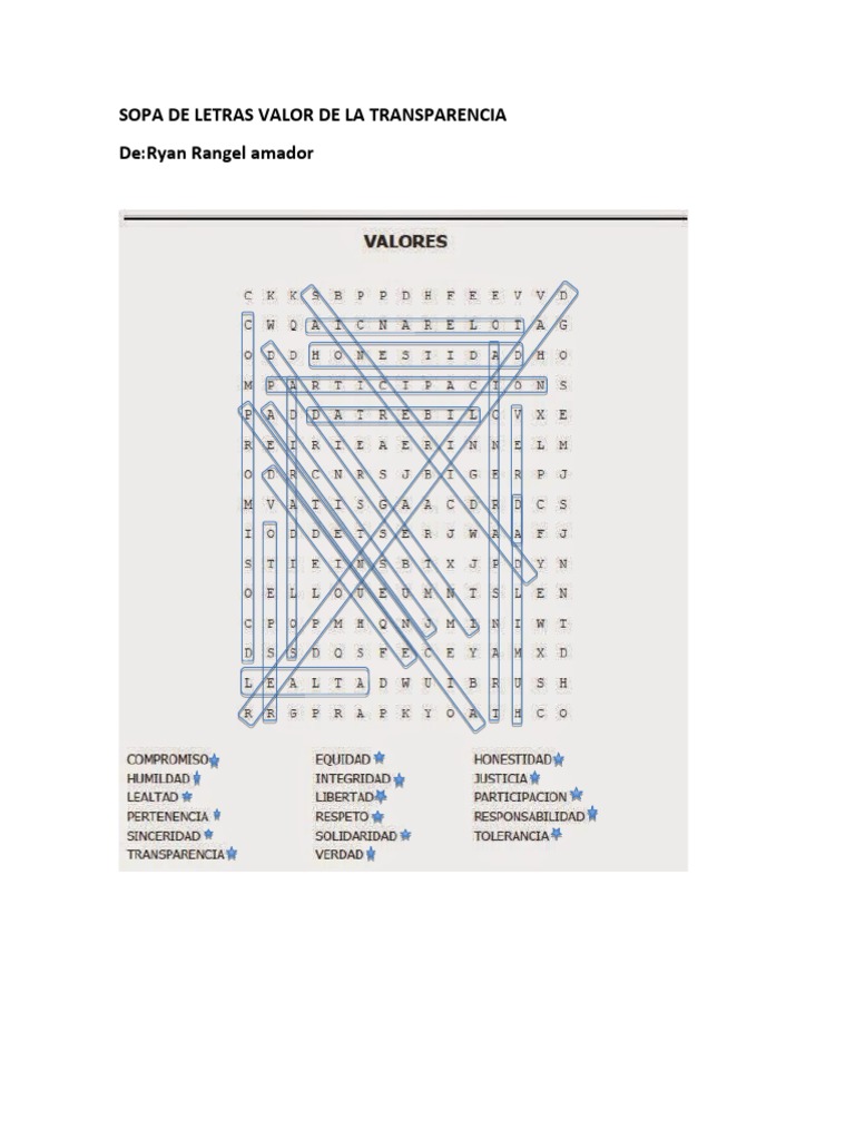 Sopa de Letras Valor de La Transparencia Ryan Rangel | PDF