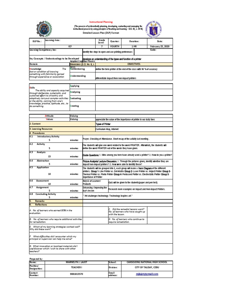 Detailed Lesson Plan in TVE | PDF | Lesson Plan | Printer (Computing)