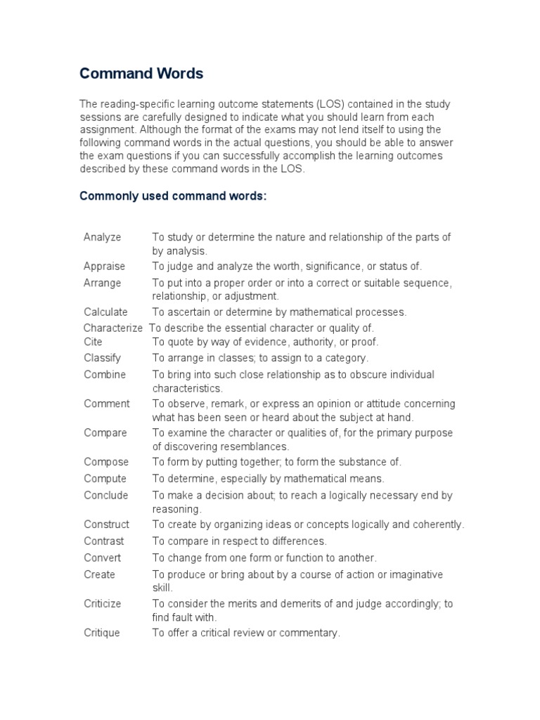 Commonly Used Command Words | PDF | Reason | Inductive Reasoning