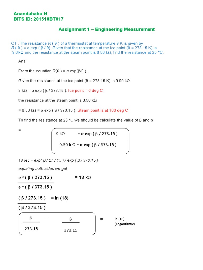 Assignment 1 - Engineering Measurement-Anandababu N | PDF | Amplifier ...