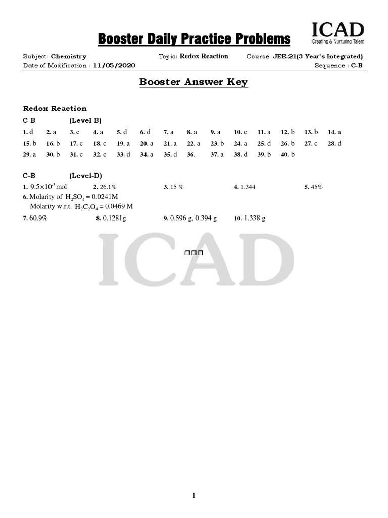 Redox Reaction Practice Problems & Answers | PDF | Teaching Methods ...