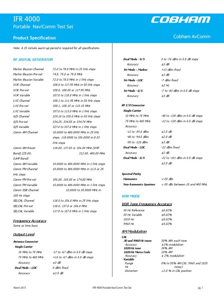 Aeroflex - IFR4000 Spec 0315 | PDF | Frequency Modulation | Hertz