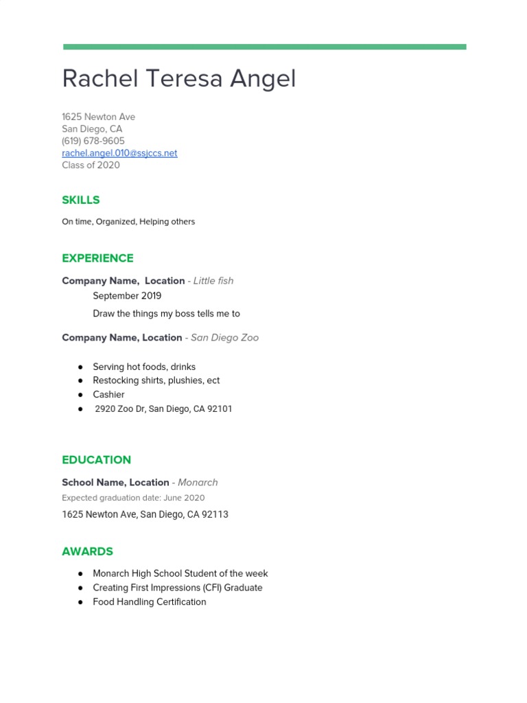 Rachel Angel's Resume and Skills | PDF