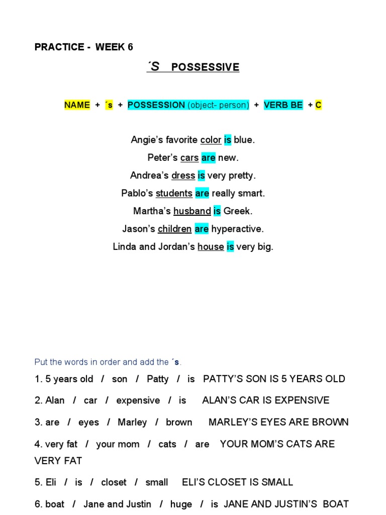 Possessive: Practice - Week 6 | PDF