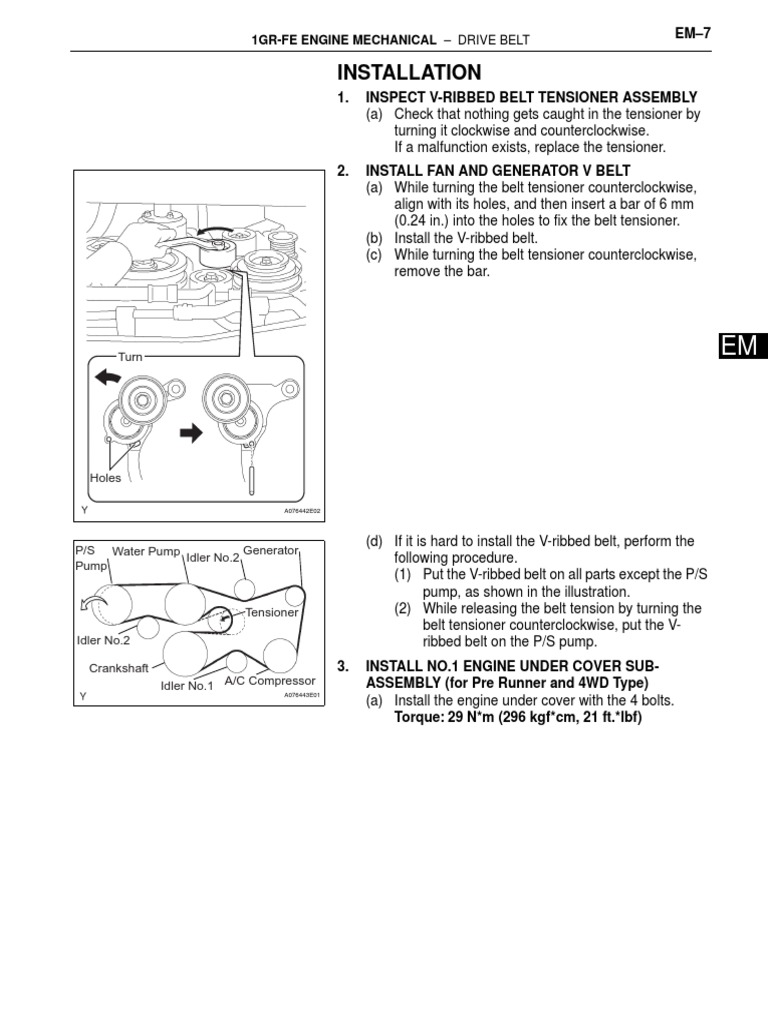 Installation: 1Gr-Fe Engine Mechanical - Drive Belt | PDF | Belt ...