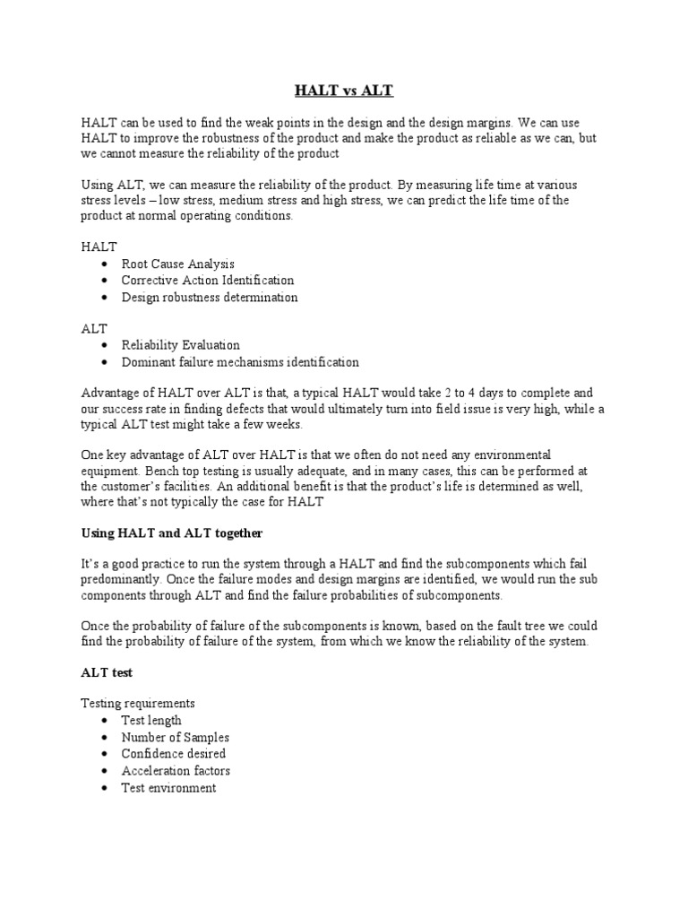 HALT vs ALT: Reliability Testing Methods | PDF | Reliability ...
