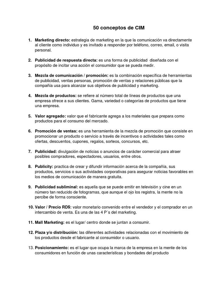 50 Conceptos CIM | PDF | Cupón | Marketing