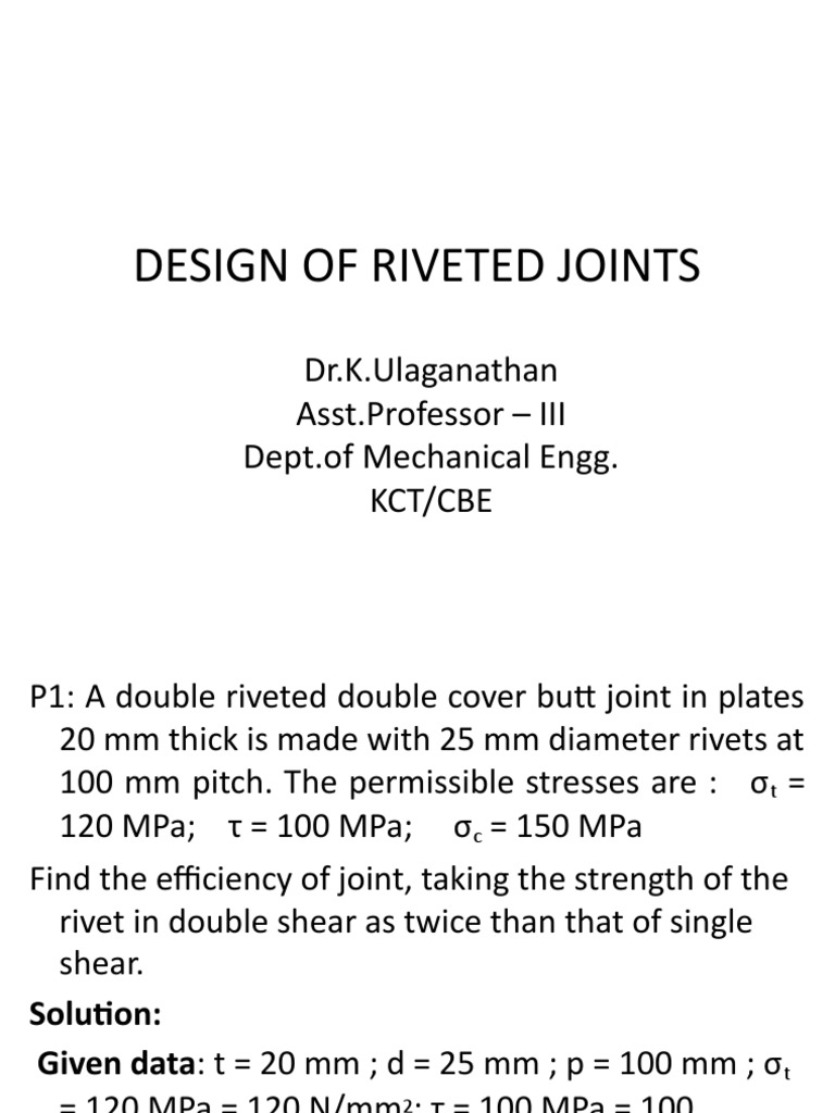 Design of Riveted Joints | PDF | Rivet | Stress (Mechanics)