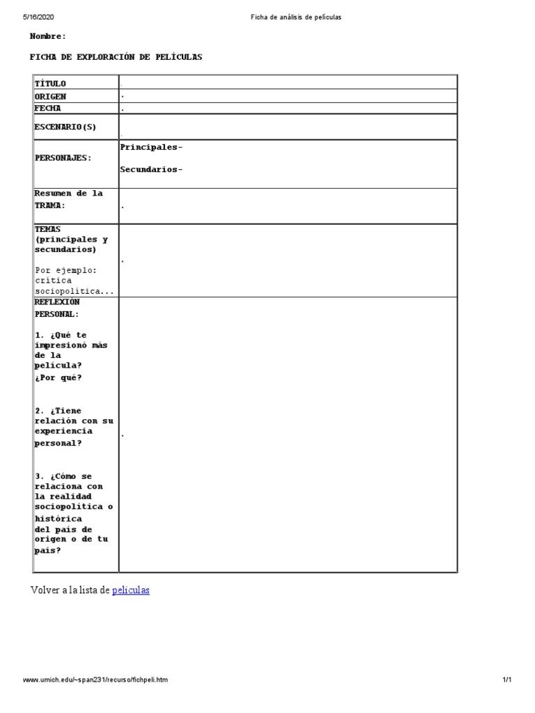 Ficha de Análisis de Películas | PDF