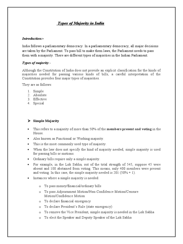 Types of Majority in India | Download Free PDF | Supermajority | Public ...