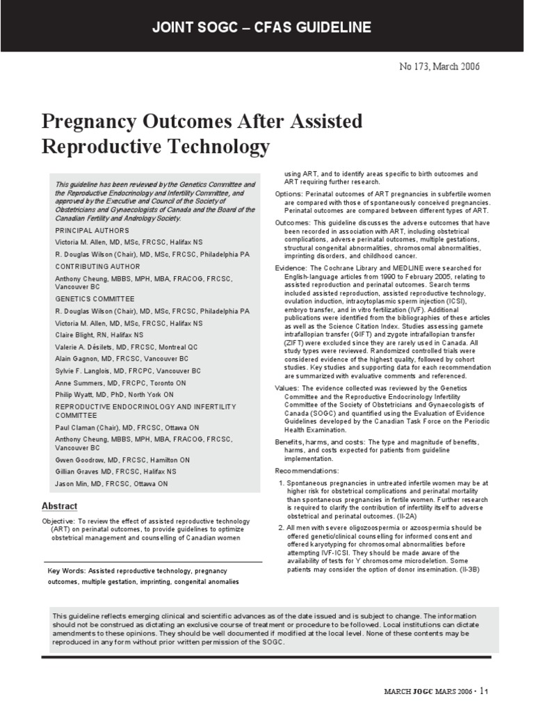 Pregnancy Outcomes After Assisted Reproductive Technology: Joint Sogc ...