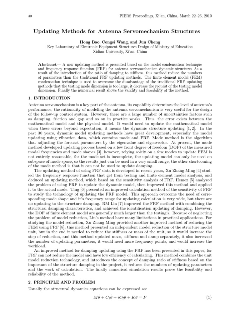 Updating Methods for Antenna Servomechanism Structures: M¨ θ + C θ + Kθ = F | PDF | Finite ...