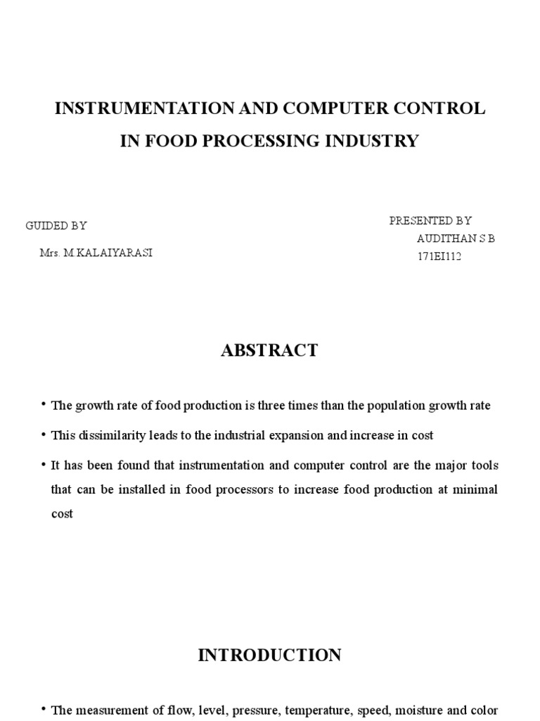 Instrumentation and Computer Control in Food Processing Industry | PDF ...