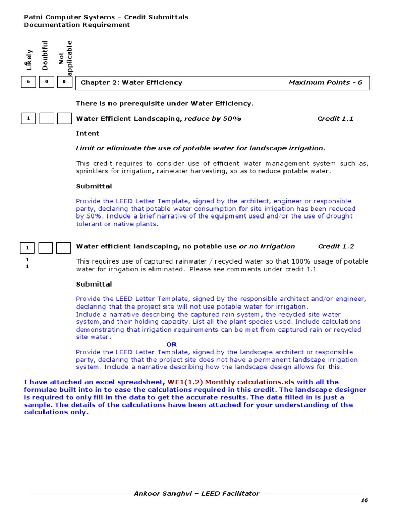 Water Efficiency LEED Credit Guidelines | PDF | Evapotranspiration ...