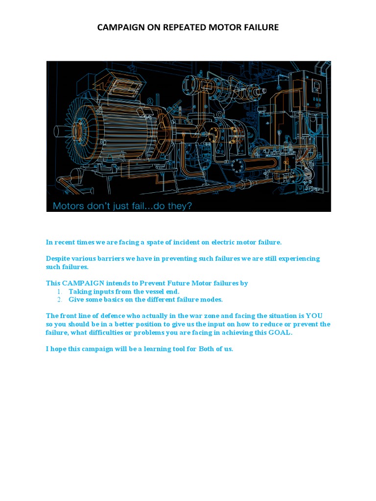 Campaign - Motor Failure | PDF | Bearing (Mechanical) | Electric Motor