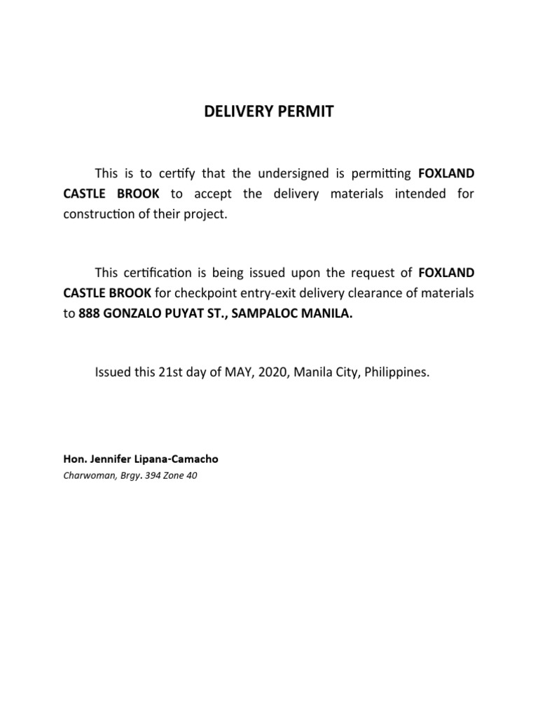Delivery Permit for Construction | PDF