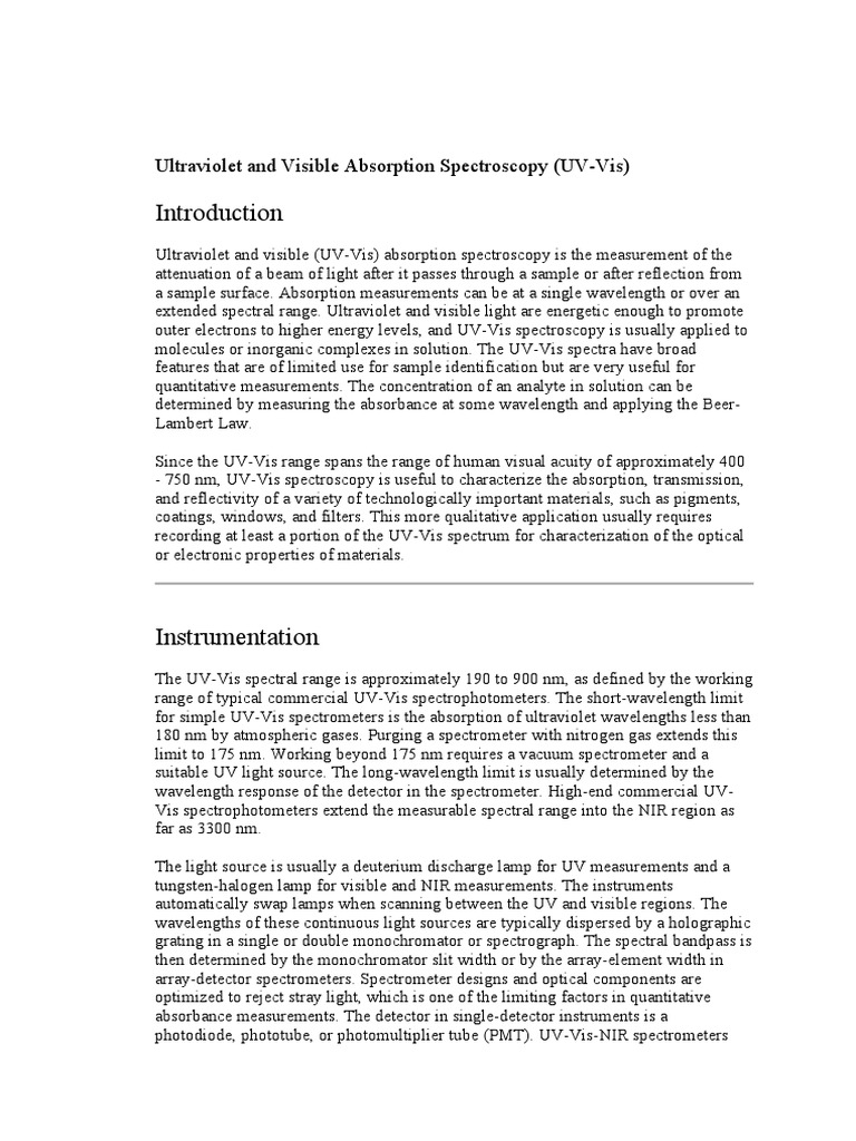 UV-Vis Absorption Spectroscopy Overview | PDF | Ultraviolet–Visible ...
