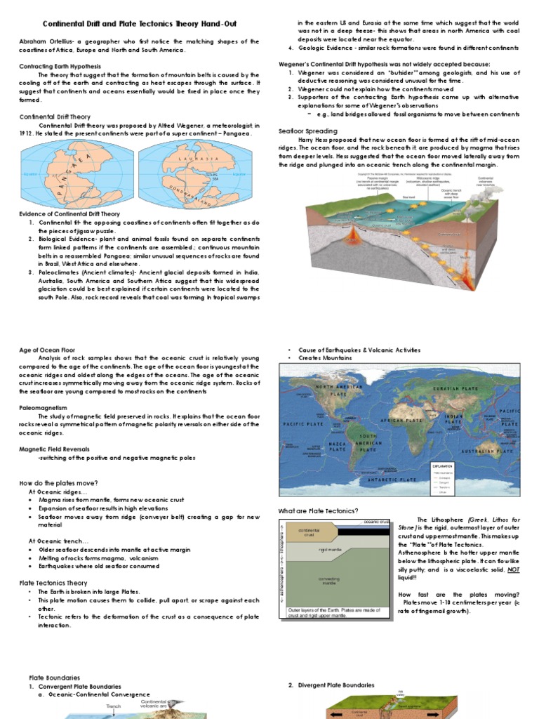 Continental Drift and Plate Tectonics Theory Hand-Out | PDF | Plate ...
