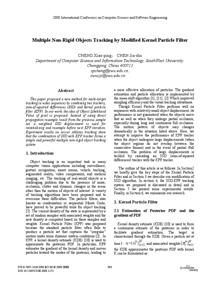 Multiple Non-Rigid Objects Tracking by Modified Kernel Particle Filter | PDF | Areas Of Computer ...