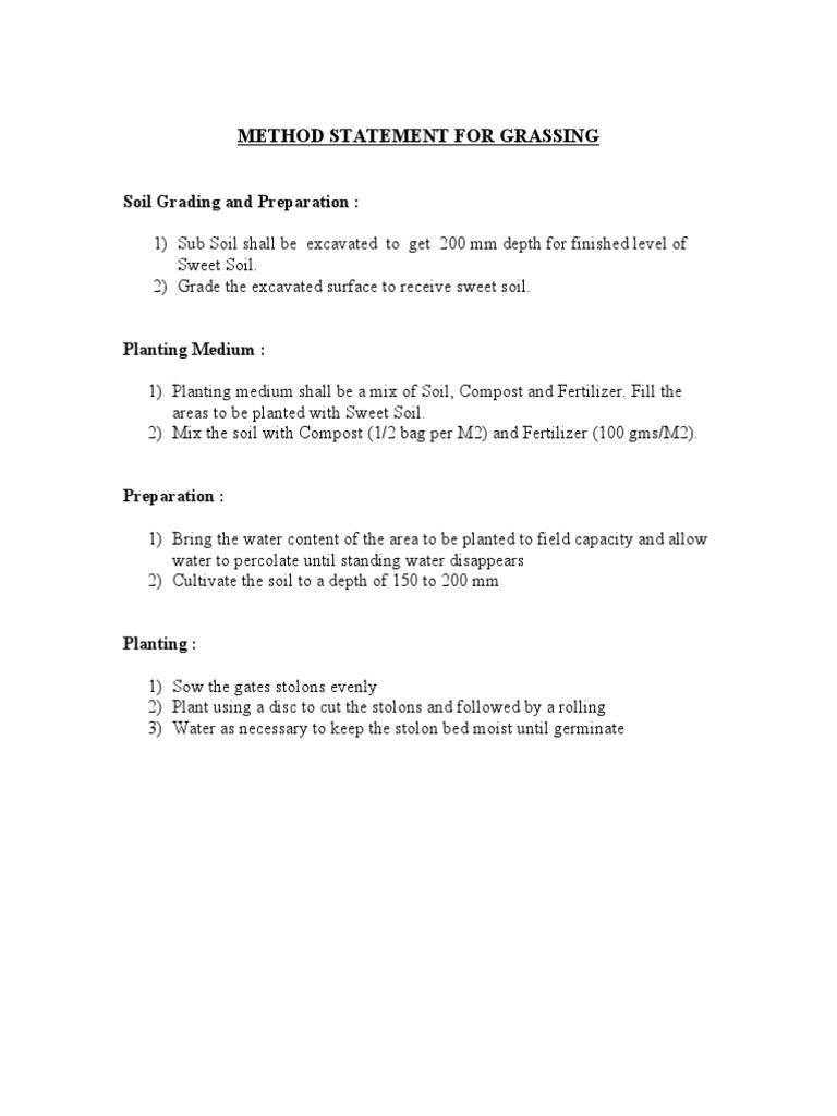 Grassing Method Statement and Soil Prep | PDF