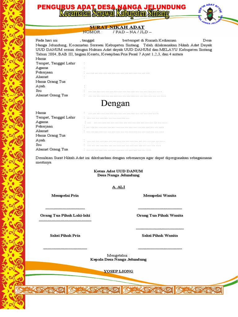 Blangko Surat Nikah Adat Kosong | PDF