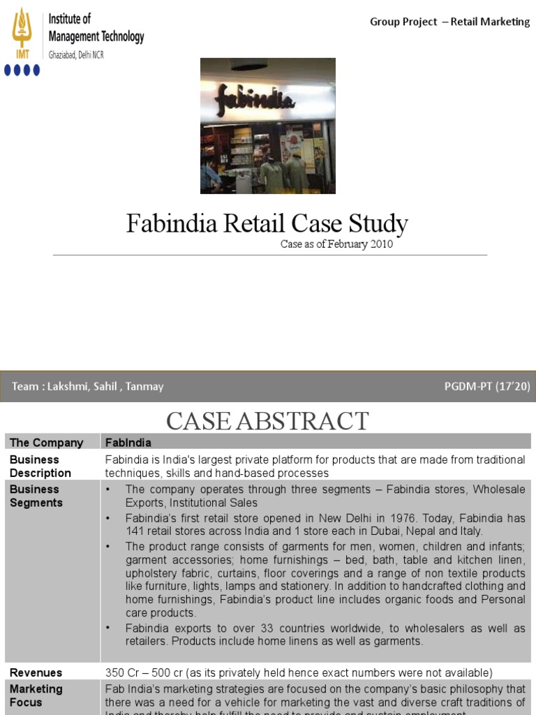 Fabindia Retail Case Study: Group Project - Retail Marketing | PDF | Retail | Supply Chain