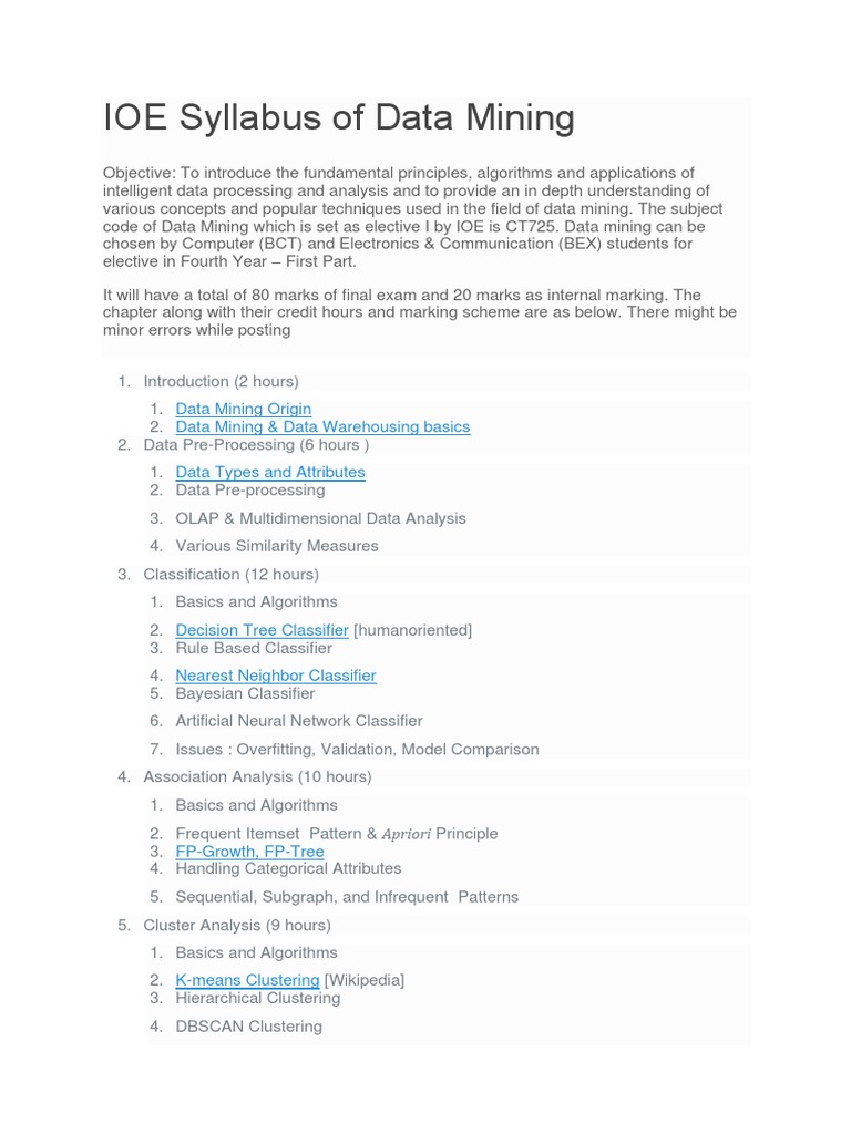 IOE Syllabus of Data Mining | PDF | Cluster Analysis | Data Mining