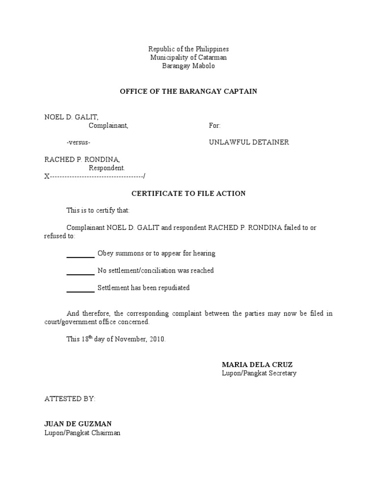 Certificate to File Action-PRACTICE COURT ONLY | Social Institutions ...