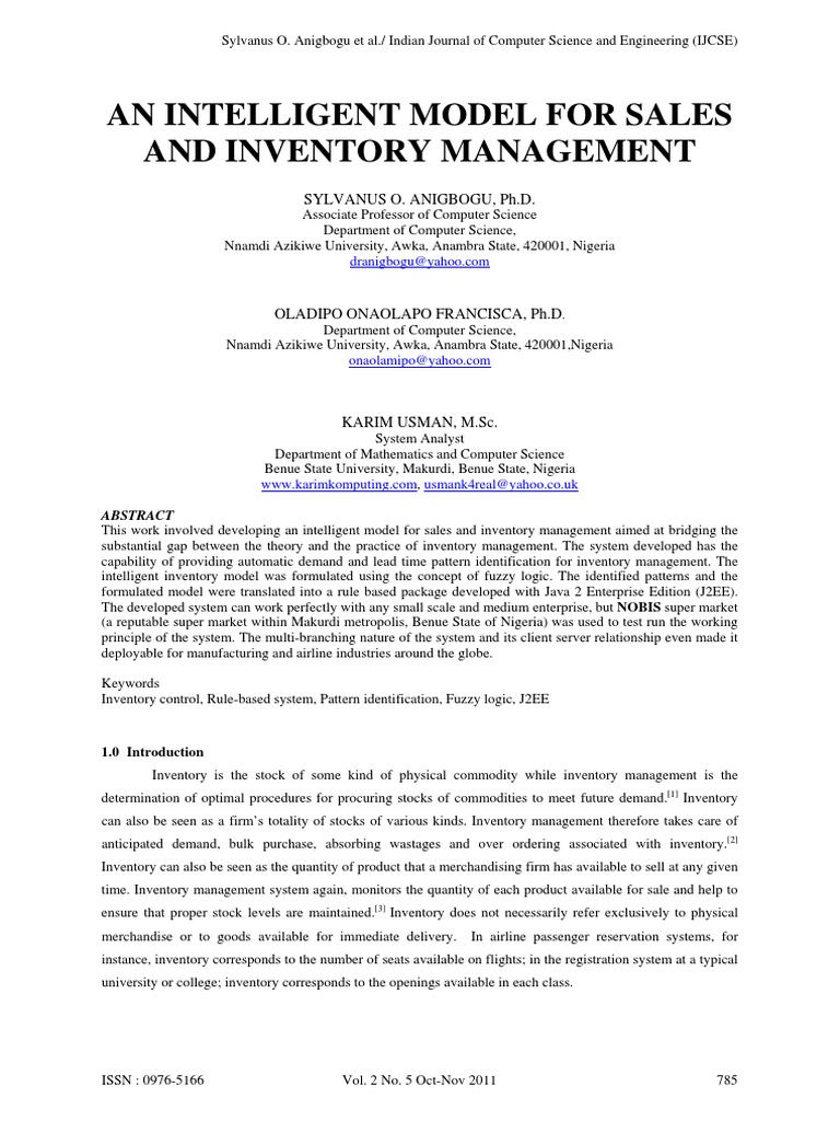 An Intelligent Model For Sales and Inventory Management: Sylvanus O ...