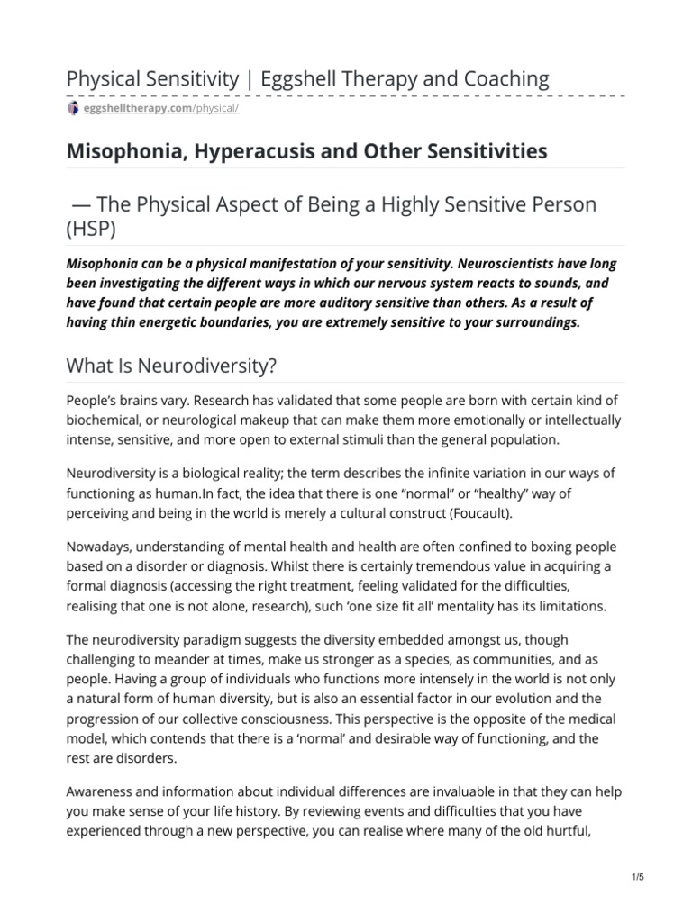 Physical Sensitivity Eggshell Therapy and Coaching | PDF | Mental ...