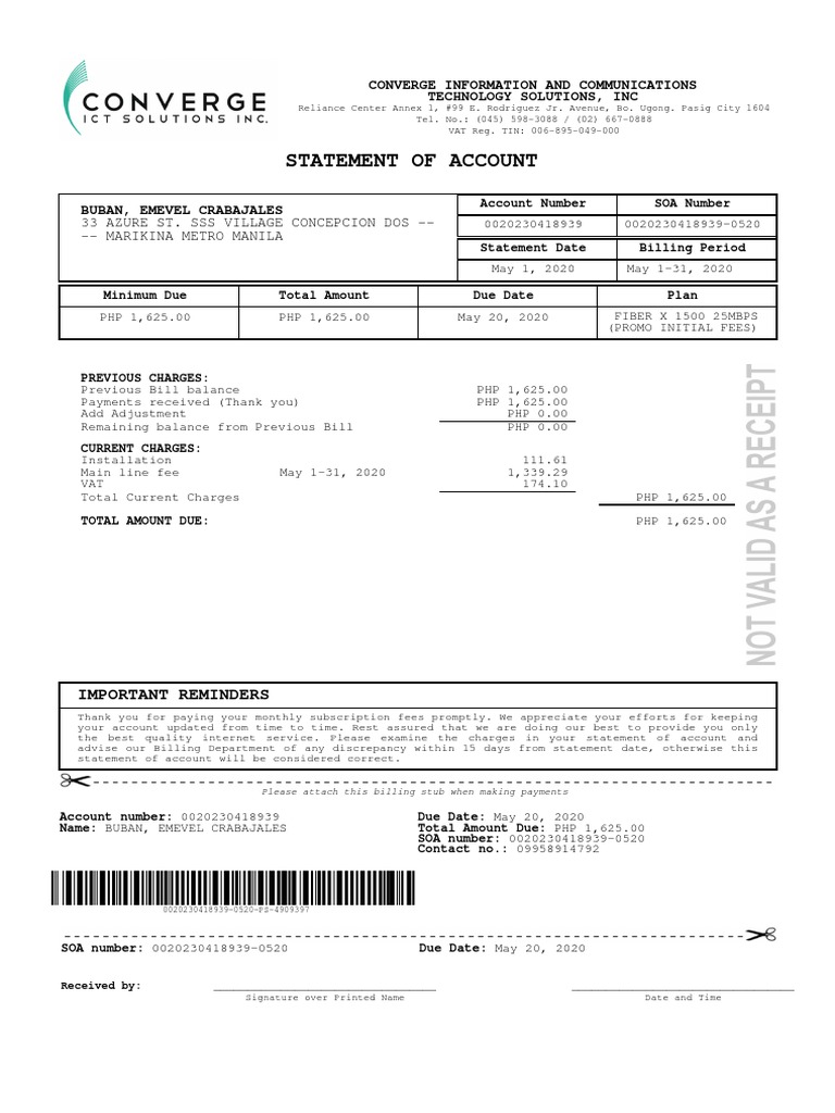Statement of Account: 33 Azure St. Sss Village Concepcion Dos ...